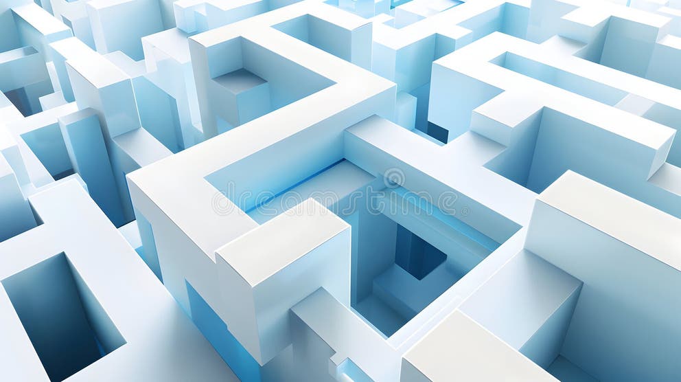 A 3D Maze Structure with White Walls and Blue Accents, Creating a ...