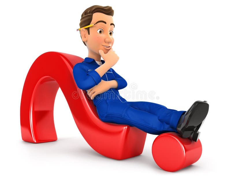 3d Mechanic Lying on Question Mark Stock Illustration - Illustration of ...