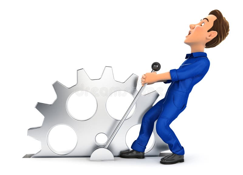 3d Mechanic Pulling a Lever Stock Illustration - Illustration of ...