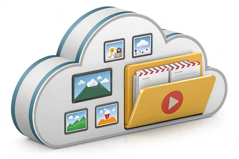 3D Media Cloud File Folder Icon Stock Illustration - Illustration of download, digital: 380920946
