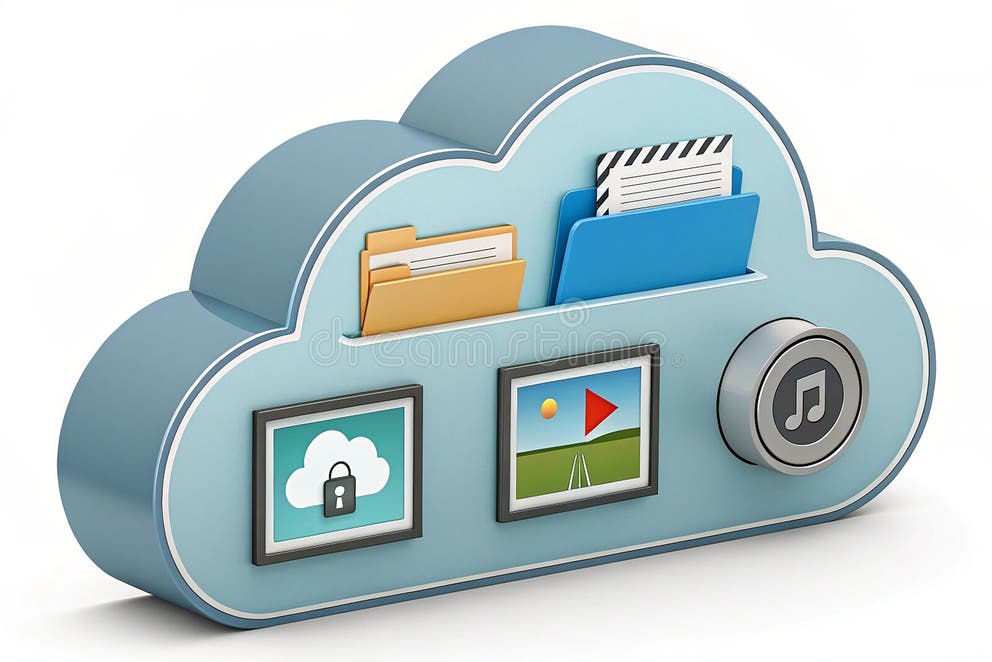 3D Media Cloud File Folder Icon Stock Illustration - Illustration of ...