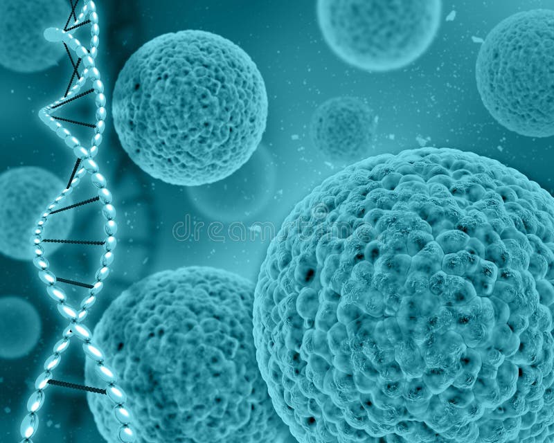 3D Medical Background with Virus Cells and DNA Strands Stock ...