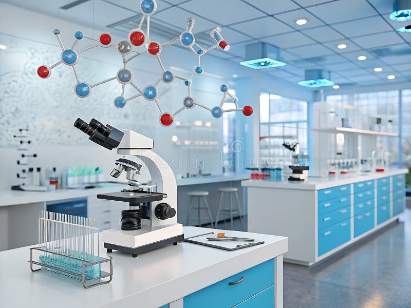 3D Medical Laboratory Background with Molecules and Equipment Stock ...