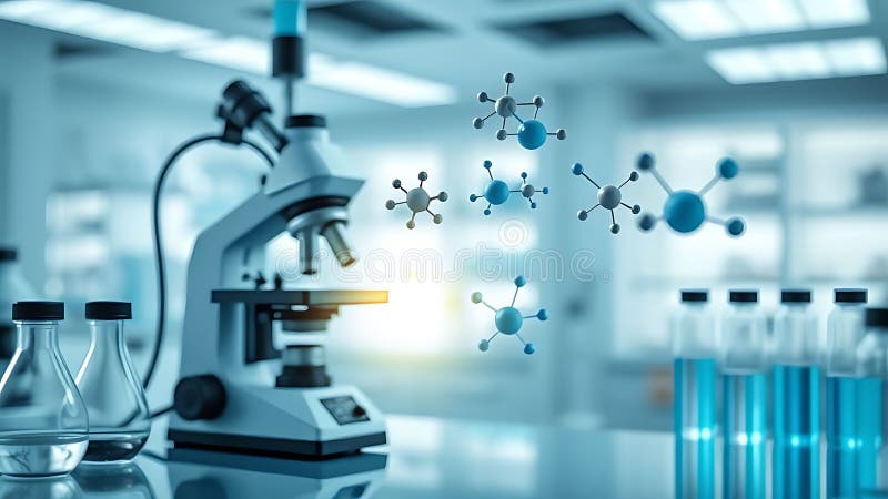 3D Medical Laboratory Background with Molecules and Equipment Stock ...