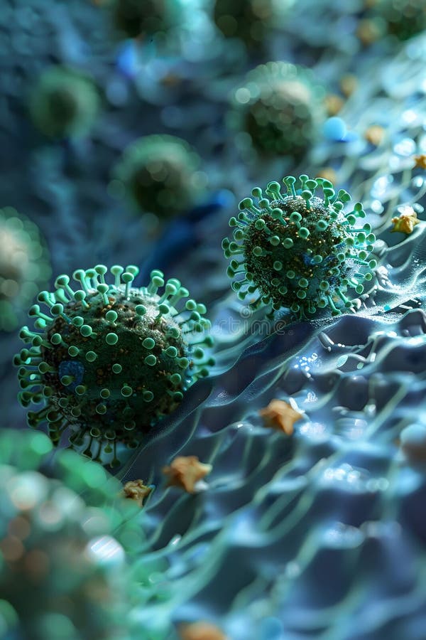 3D Medical Model of Virus in Cellular Matrix Microscope Angle ...