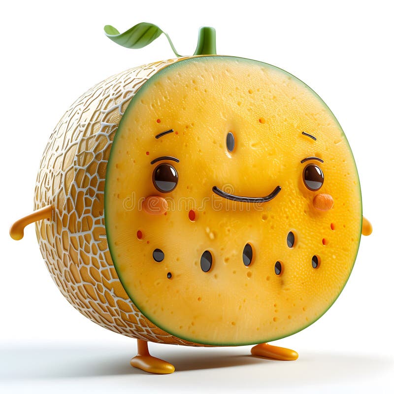 3d Melon Character on a White Background. Melon in Kawaii Style. Stock ...