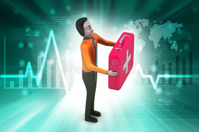 3d men with first aid box stock illustration. Illustration of isolated ...