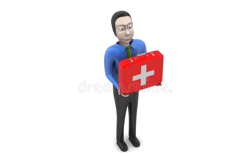 3d men with first aid box stock illustration. Illustration of illness ...