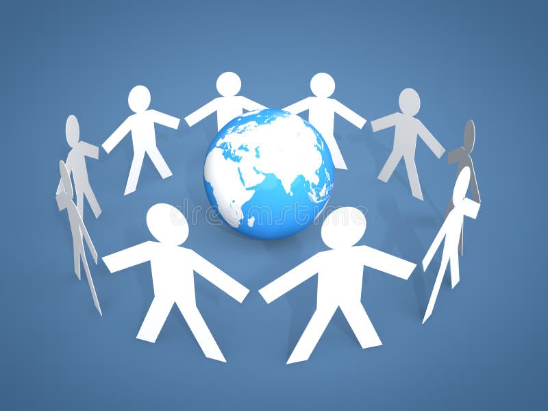 3d Men Stick Figures Around a Globe Stock Illustration - Illustration ...