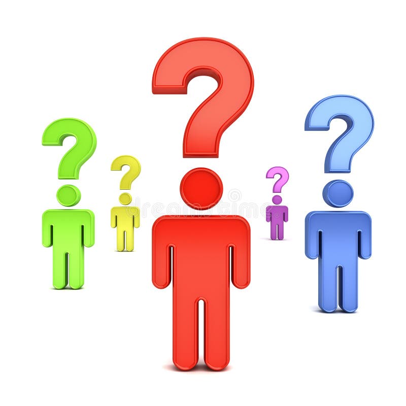 3d Men Symbol Thinking with Question Marks Above Their Heads Over White ...