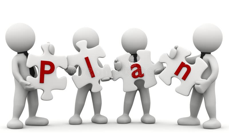 3d Men Team with Puzzle Plan Stock Illustration - Illustration of ...