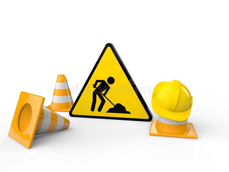 3d Men at Work Sign and Cones Stock Illustration - Illustration of ...