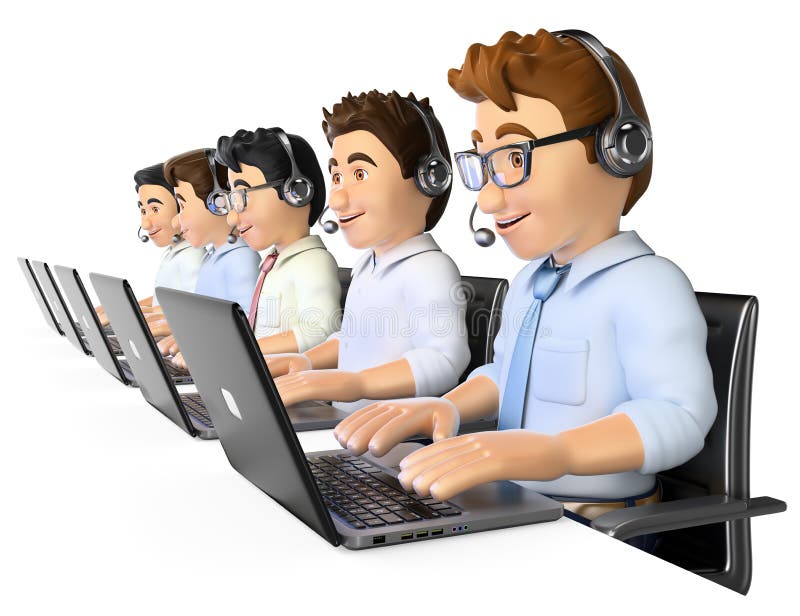 3D Men Working in a Call Center Stock Illustration - Illustration of ...