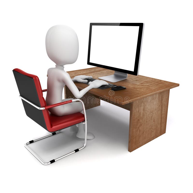 3d Mens Die Aan Computer Werkt Stock Illustratie - Illustration of ...