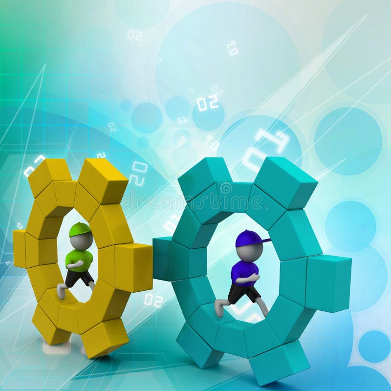 3d Mensen Die Het Toestel in Werking Stellen Stock Illustratie ...