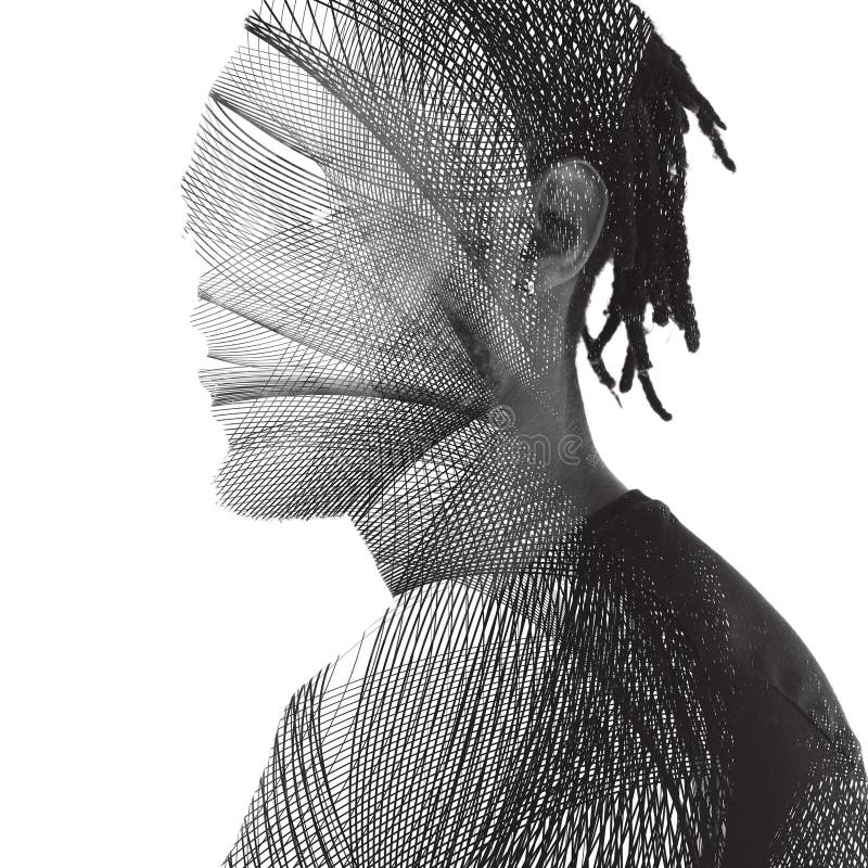 A 3D Mesh Double Exposure Portrait Silhouette of a Man Stock Photo ...