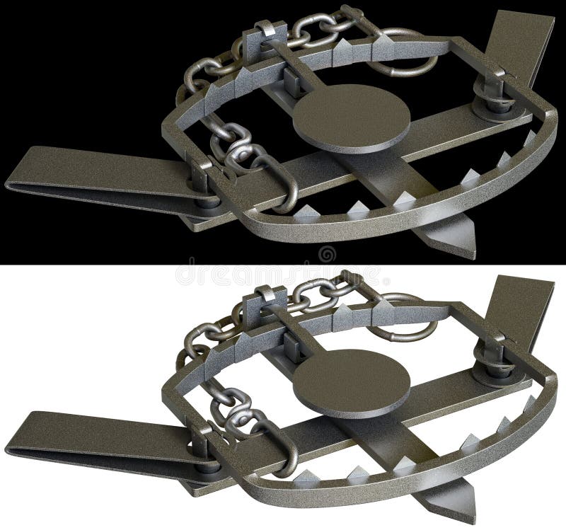 3D Metal Animal Trap with Metal Chains Isolated on Black and White ...