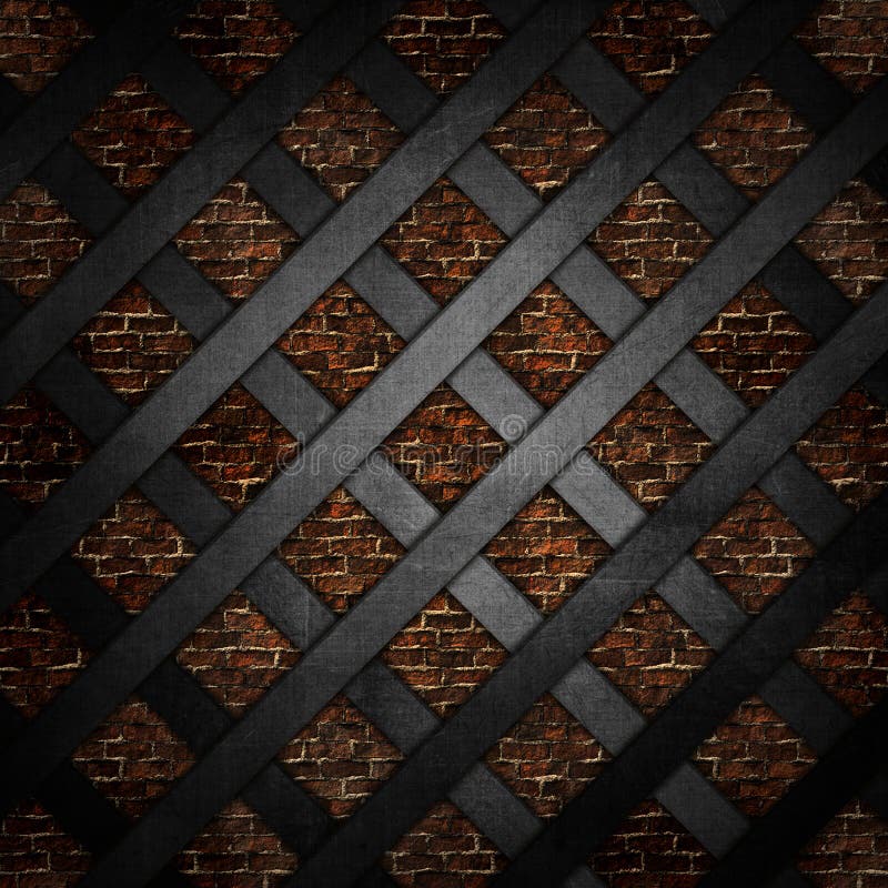 3D Metal Lattice Against a Brick Wall Texture Stock Illustration ...
