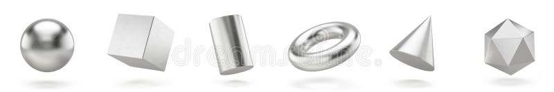 3d Metall Geometric Shapes Set Isolated on White Stock Illustration ...