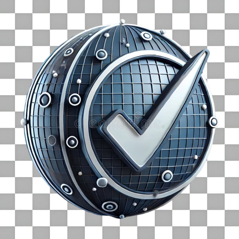 3D Metallic Checkmark Globe Icon Stock Illustration - Illustration of ...