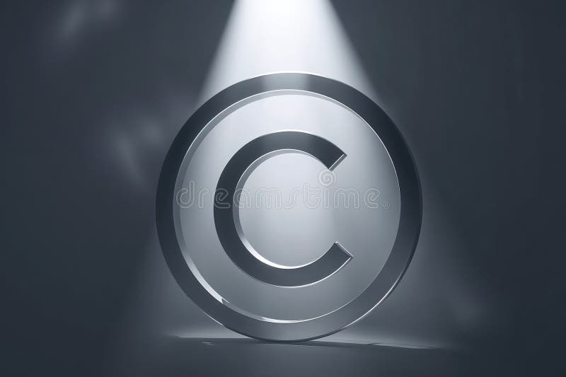 3D Metallic Copyright Symbol Illuminated in a Spotlight, Symbolizing ...