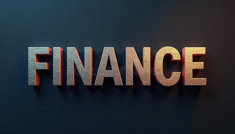 3D Metallic Finance Text on a Dark Gradient Background. Stock ...