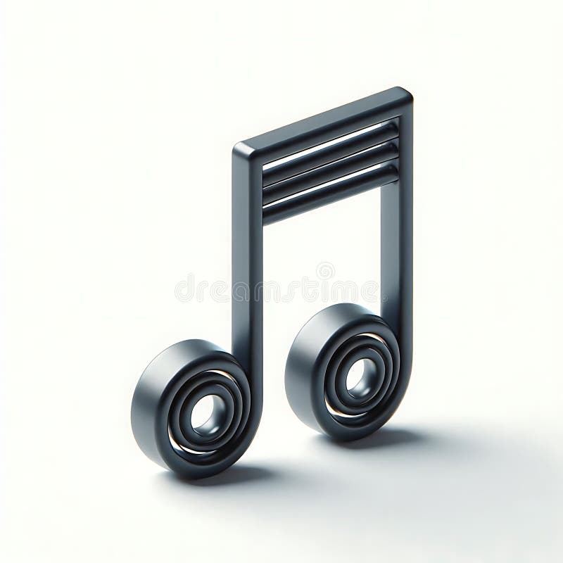 3D Metallic Music Note Icon with Spiral Details Isolated on White ...