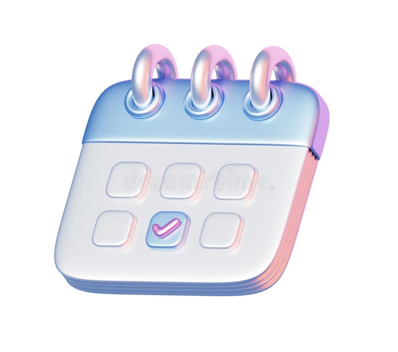 3D Metallic Pastel Calendar Icon with Check Mark Representing Schedule ...