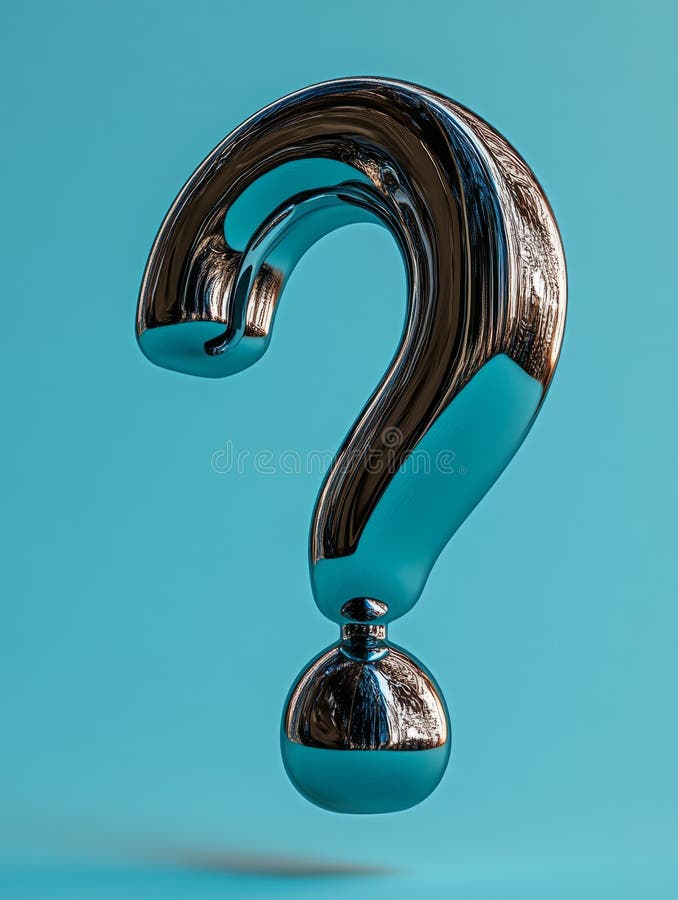 3D Metallic Question Mark on Blue Background, Reflective and Shiny ...