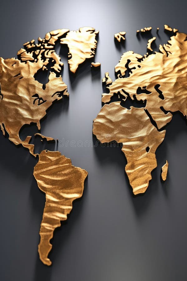 3d Metallic World Map with Raised Continents Stock Illustration ...