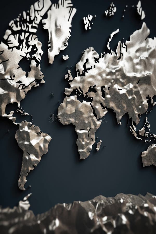3d Metallic World Map with Raised Continents Stock Illustration ...