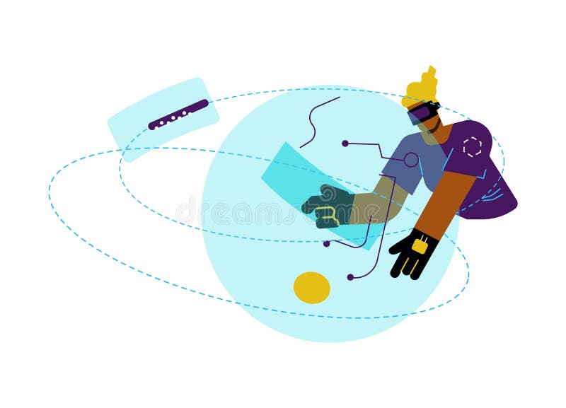 3D Metaverse Virtual Reality Technology User, Flat Vector Illustration ...