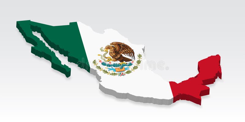 3D Mexico Map with Flag. Three Dimensional Map of Mexico with Shadow ...