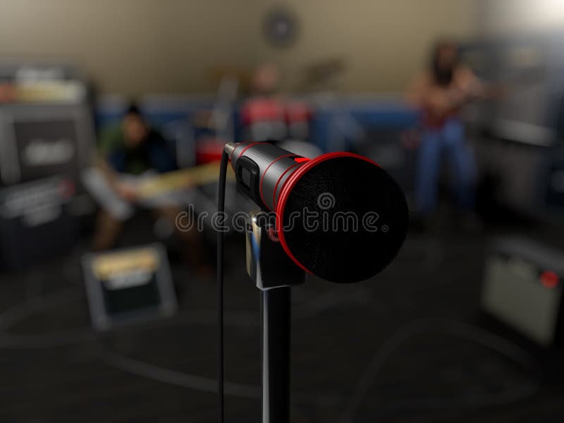 3D Microphone and Band Render Stock Image - Image of microphone ...