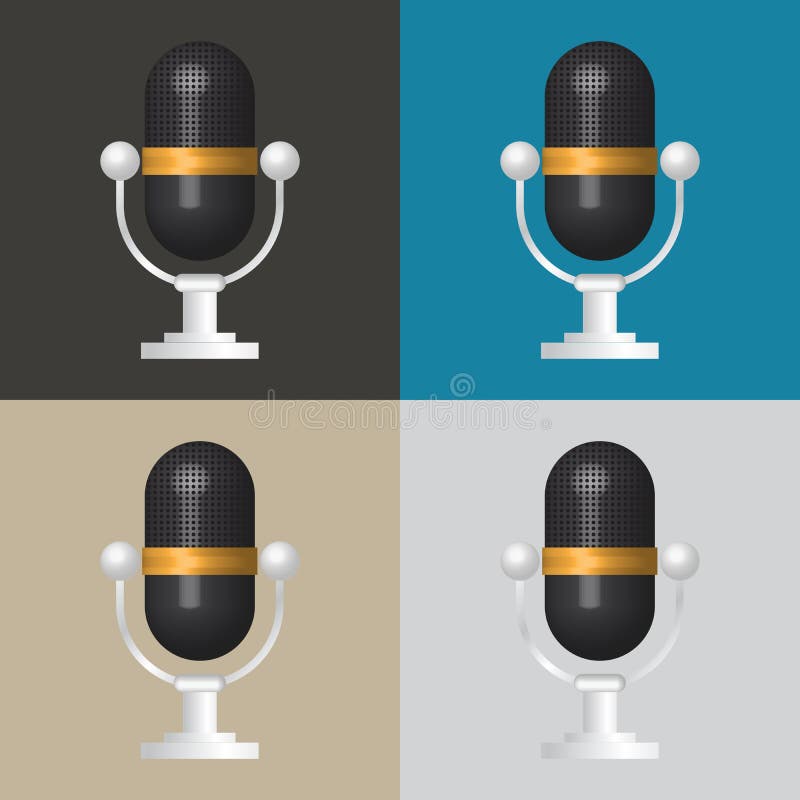 3D Microphone Icon, Classic Microphone Symbol on Color Background Stock ...