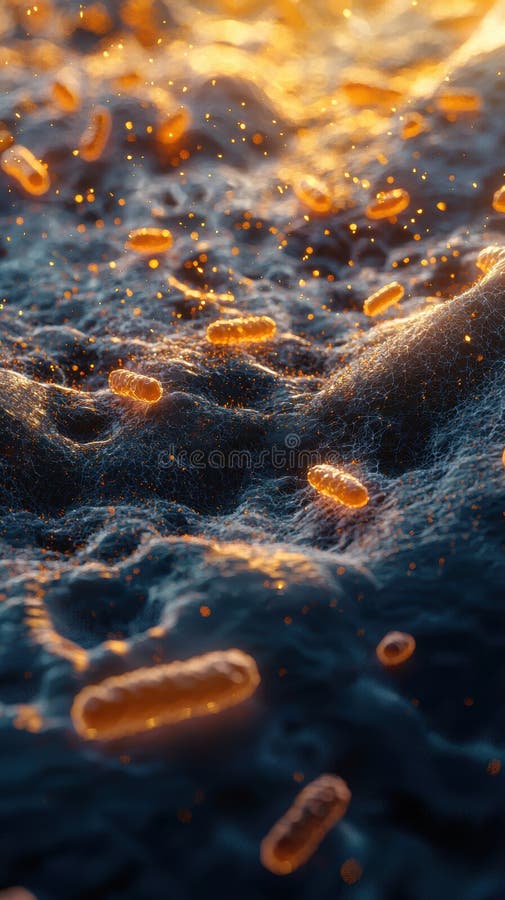 3D Microscopic View of Bacteria on Textured Surface Stock Illustration ...
