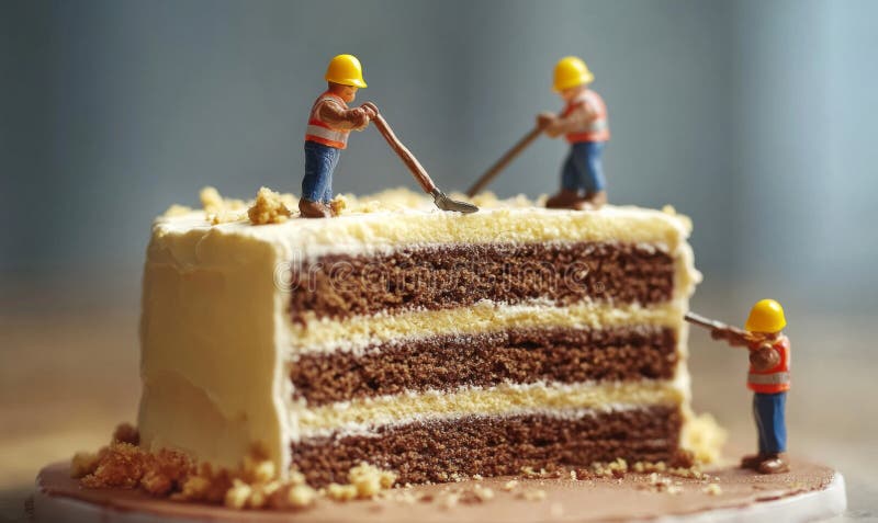 3D Miniature Construction Workers Building a Brick Wall on a Slice of ...
