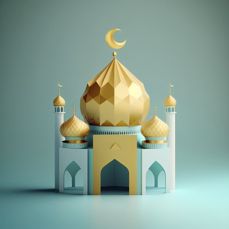 3d Miniature Illustration of a Mosque with Golden Glowing Dome Stock ...