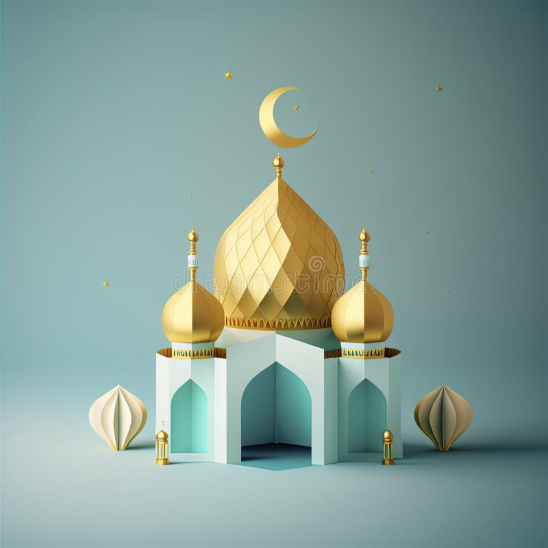 3d Miniature Illustration of a Mosque with Golden Glowing Dome Stock ...