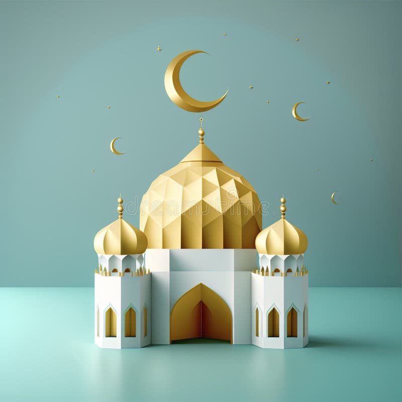 3d Miniature Illustration of a Mosque with Golden Glowing Dome Stock ...
