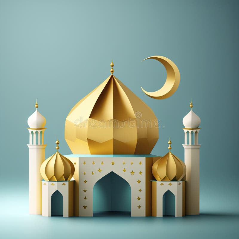 3d Miniature Illustration of a Mosque with Golden Glowing Dome Stock ...