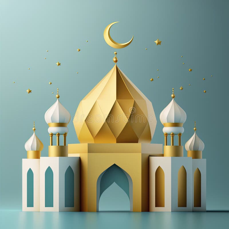 3d Miniature Illustration of a Mosque with Golden Glowing Dome Stock ...