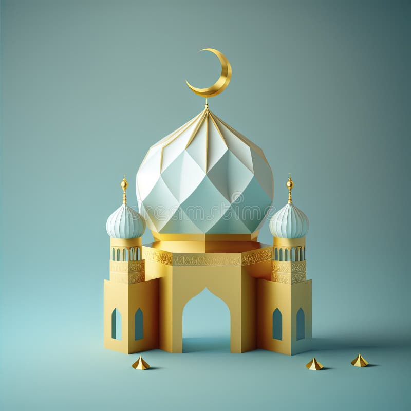 3d Miniature Illustration of a Mosque with Golden Glowing Dome Stock ...