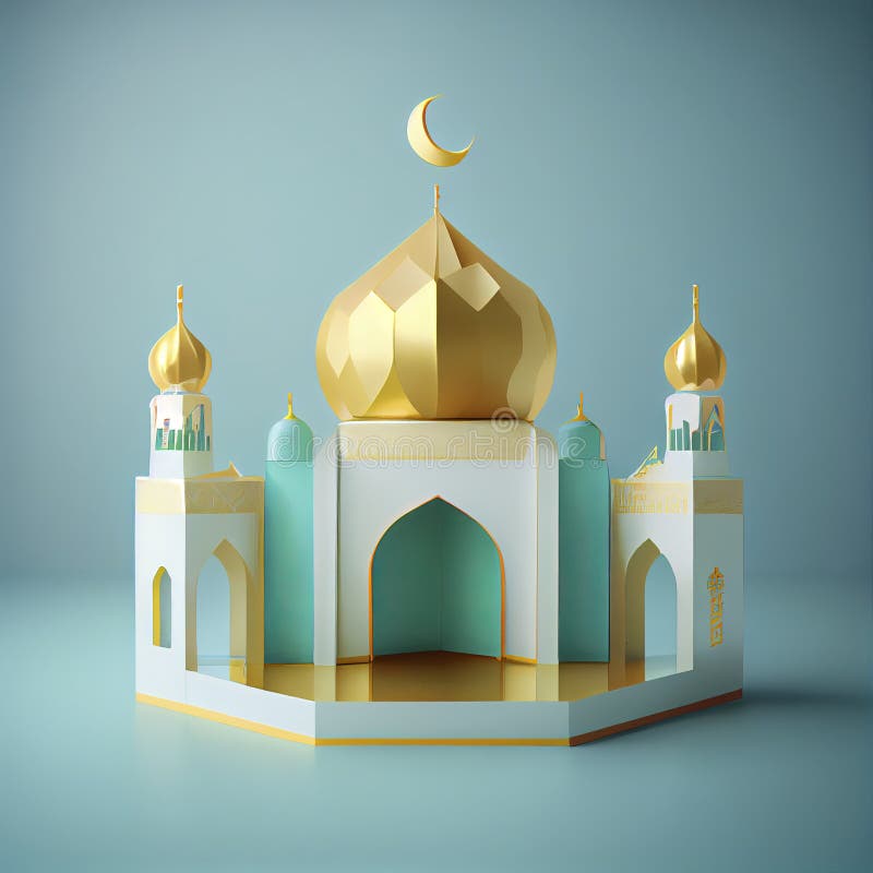 3d Miniature Illustration of a Mosque with Golden Glowing Dome Stock ...