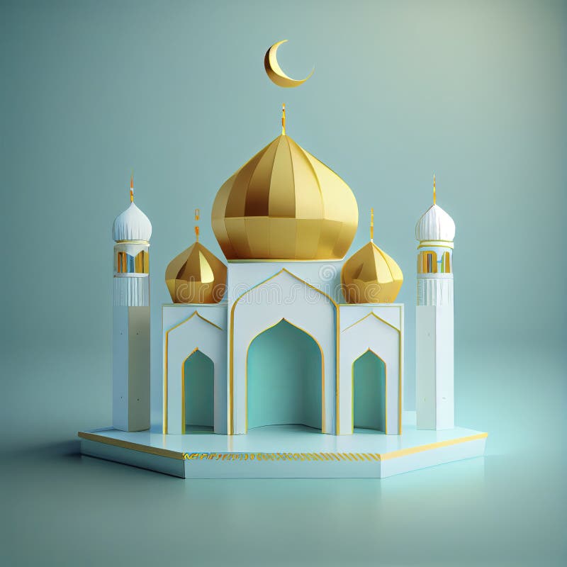 3d Miniature Illustration of a Mosque with Golden Glowing Dome Stock ...