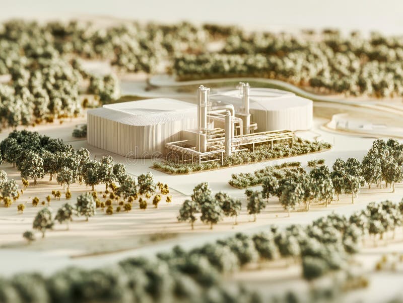 A 3D Miniature Industrial Complex Model, Featuring Buildings and ...