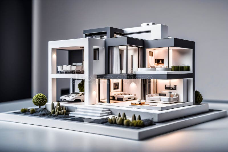 3D Miniature Modern Luxury House, Generative Ai Stock Illustration ...