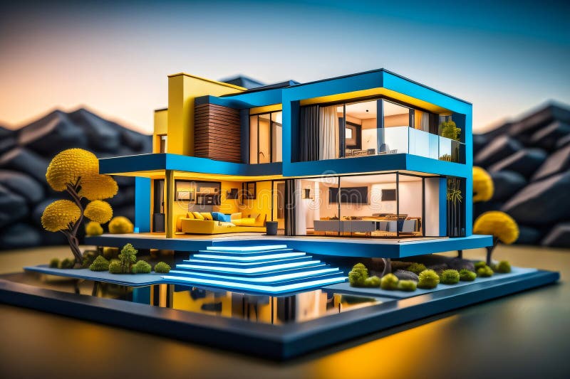 3D Miniature Modern Luxury House, Generative Ai Stock Illustration ...