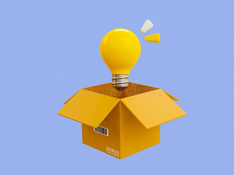 3d Minimal Cardbox with a Lightbulb. Innovative and Creative Icon ...