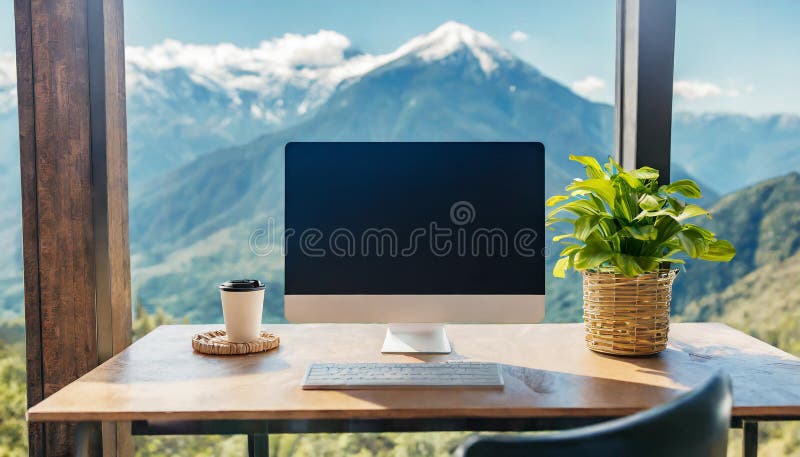 3D Minimal Desktop with Blank Screen Mockup, Empty Screen for Text, and ...